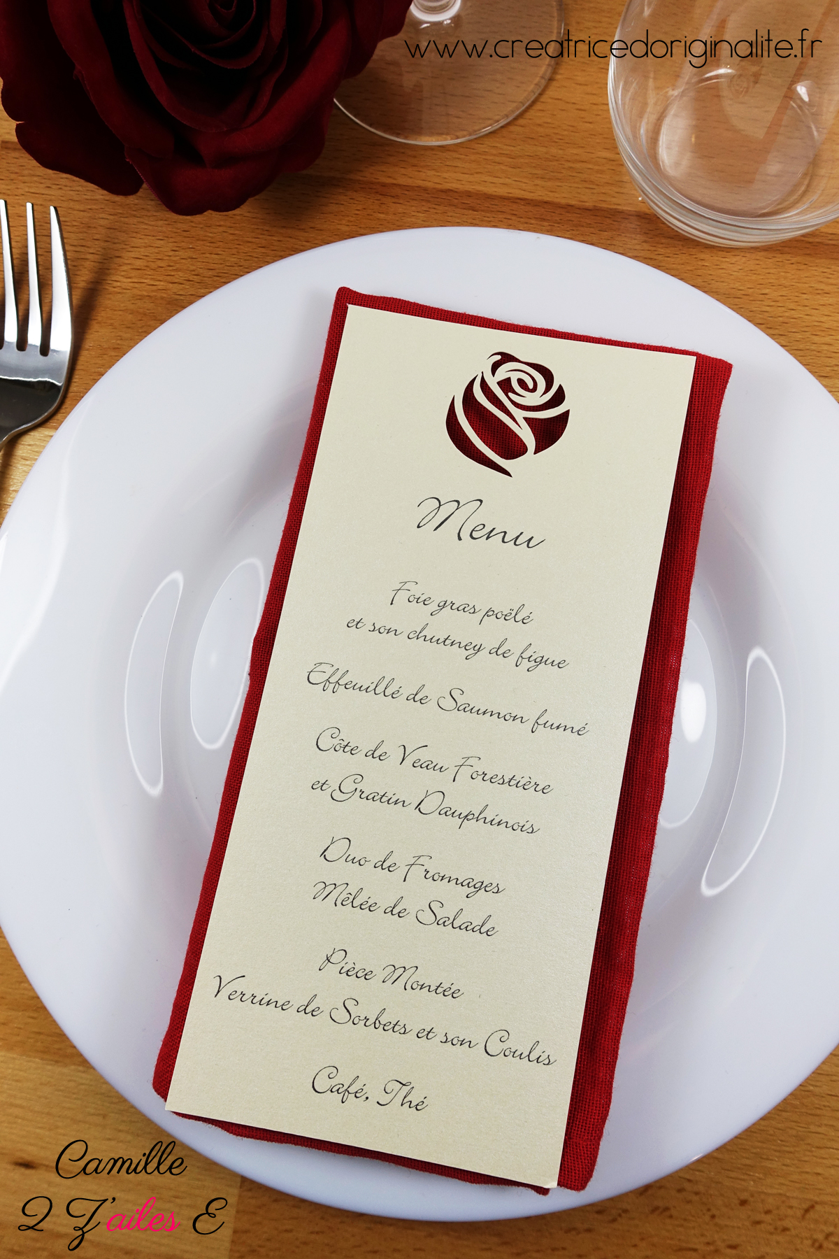 Camille 2 z'ailes E | Menu rectangle La Rose